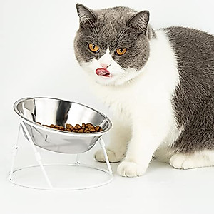 Yangbaga Raised Cat Food & Water Bowl, 4.96 in High Cat Food Bowl for Indoor Cats, Reduce Neck Burden & Easy to Clean