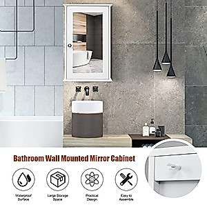 RELAX4LIFE Wall Mounted Bathroom Cabinet, 2-in-1 Mirror Medicine Cabinet w/ 3 Heights Adjustable Shelf & Single Mirror Door Storage Cabinet Over-The-Toilet Storage Organizer (White)
