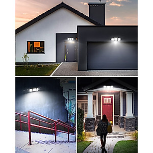 LE Solar Lights for Outside, Motion Sensor Outdoor Lights, WL4000 High Brightness, 3 Adjustable Heads 270° Wide Lighting Angle, IP65 Waterproof, Wireless Wall Lamp for Porch Yard Garage, 2 Packs