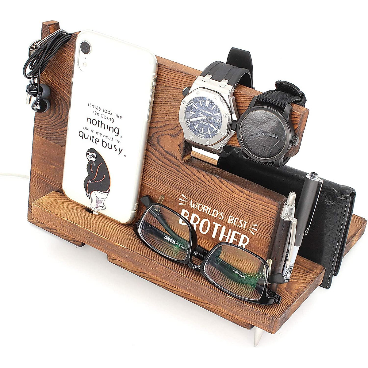 KU-DaYi World’s Best Brother Wooden Desk Docking Station, Brother Gifts For Birthday Christmas Father’s Day Wedding, Brother Gifts From Sister Brother Cousin