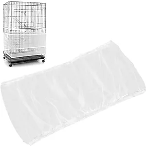 lustrioustoy Bird Cage Seed Catcher,Seed Catcher Guard Net Cover,Parrot Nylon Mesh Net Cover,Soft Airy Cage Net Stretchy Skirt for Round Square Cages (White, 90 x 15.7 Inch)
