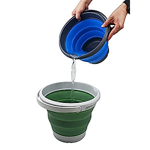 SAMMART 5.5L (1.4 Gallon) Set of 2 Collapsible Plastic Bucket - Foldable Round Tub - Portable Fishing Water Pail - Space Saving Outdoor Waterpot. (Orange + Blue)