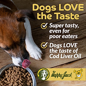 Happy Jack Cod Liver Fish Oil for Dogs Skin and Coat Supplement, Brain, Eyes, Bones, Hip, Joint, Heart & Immune System Health, Energy Booster (16 oz), Omega 3 with EPA & DHA, Vitamin A & D