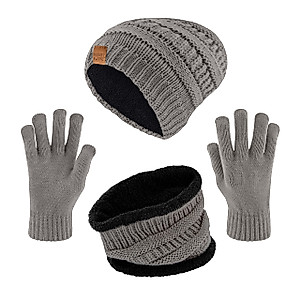 Winter Hat Fleece Lined Neck Warmer Scarf and Gloves Set for Women Knit Beanie Winter Gloves and Scarves Cold Weather