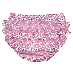 i play. by green sprouts baby girls Ruffle Snap Reusable Absorbent Swimsuit and Toddler Swim Diaper, Light Pink Daisy Stripe, 12 Months US