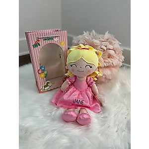 Gloveleya Personalized Princess Doll with Your Name - Cute Custom Pink Soft Plush Doll for Girls Plush Doll Customized Gifts