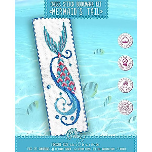 Povitrulya Mermaid's Tail - Counted Cross Stitch Bookmark Kit - DIY Embroidery Set for Adults with Paper Pattern, 16-Count Aida Canvas and Presorted Floss