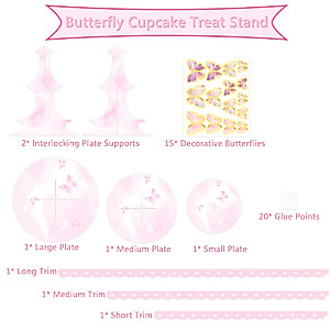 WEEPA Butterfly Cupcake Stand Birthday Party Supplies 3-Tier Round Cupcake Stand DIY Pink Cake Stand Display Table for Theme Party Birthday Baby Shower Wedding