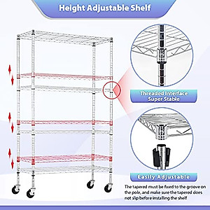 FDW 4-Tier Wire Shelving Storage Shelves Adjustable NSF Wire Shelf Heavy Duty Storage Shelving Unit on 3” Wheel Casters Commercial Metal Wire Rack 36L x 14W x 62H,Chrome