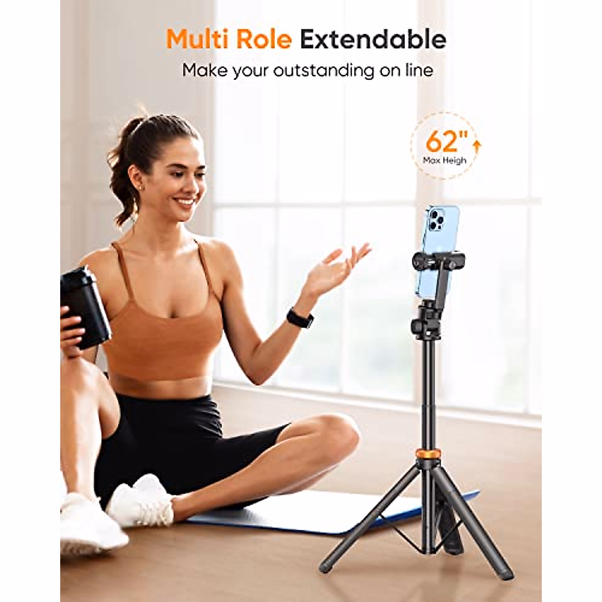 Newest 62" Phone Tripod, EUCOS Selfie Stick Tripod with Remote, Upgraded iPhone Tripod Stand & Travel Tripod, Solidest Cell Phone Tripod Compatible with iPhone 14/13/12 Pro Max/Samsung/GoPro/DJI