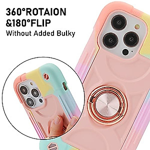 XBO Compatible with iPhone 14 Pro Max Case for Women, Heavy-Duty Military Grade Shockproof Phone Cover with Adjustable Ring Kickstand for iPhone 6.7 2022 Accessories - Colorful Pink