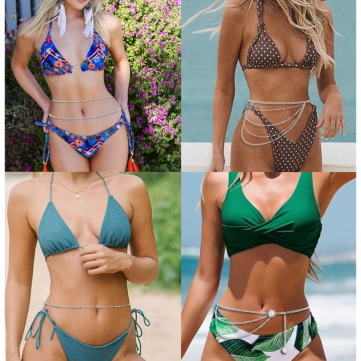 Vegolita 9Pcs Waist Belly Chain for Women Boho Multilayer Beach Bikini Body Chain Summer Adjustable Body Jewelry S