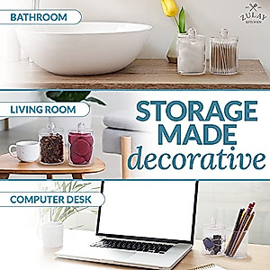 Zulay Home 2 Pack Qtip Holder Bathroom Canisters - 20oz Cotton Ball Holder - Clear Cotton Swab Holder & Qtip Dispenser - Plastic Storage Bathroom Jars with Lids Set for Cotton, Pads, Swabs, Makeup