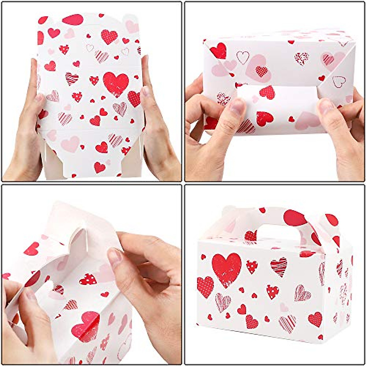 Moretoes 52 Pack Valentine Gable Treat Boxes Cardboard Paper Goodie Boxes Party Supplies, Candy Treat Cookie Boxes
