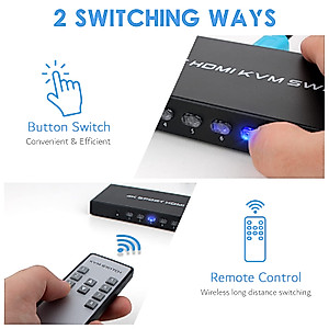 4K KVM Switch 8 Port, HDMI USB Switch for 8 Computers Share 4K@30Hz HD Monitor and 4 USB Devices, with IR Remote and 8 HDMI&USB KVM Cables