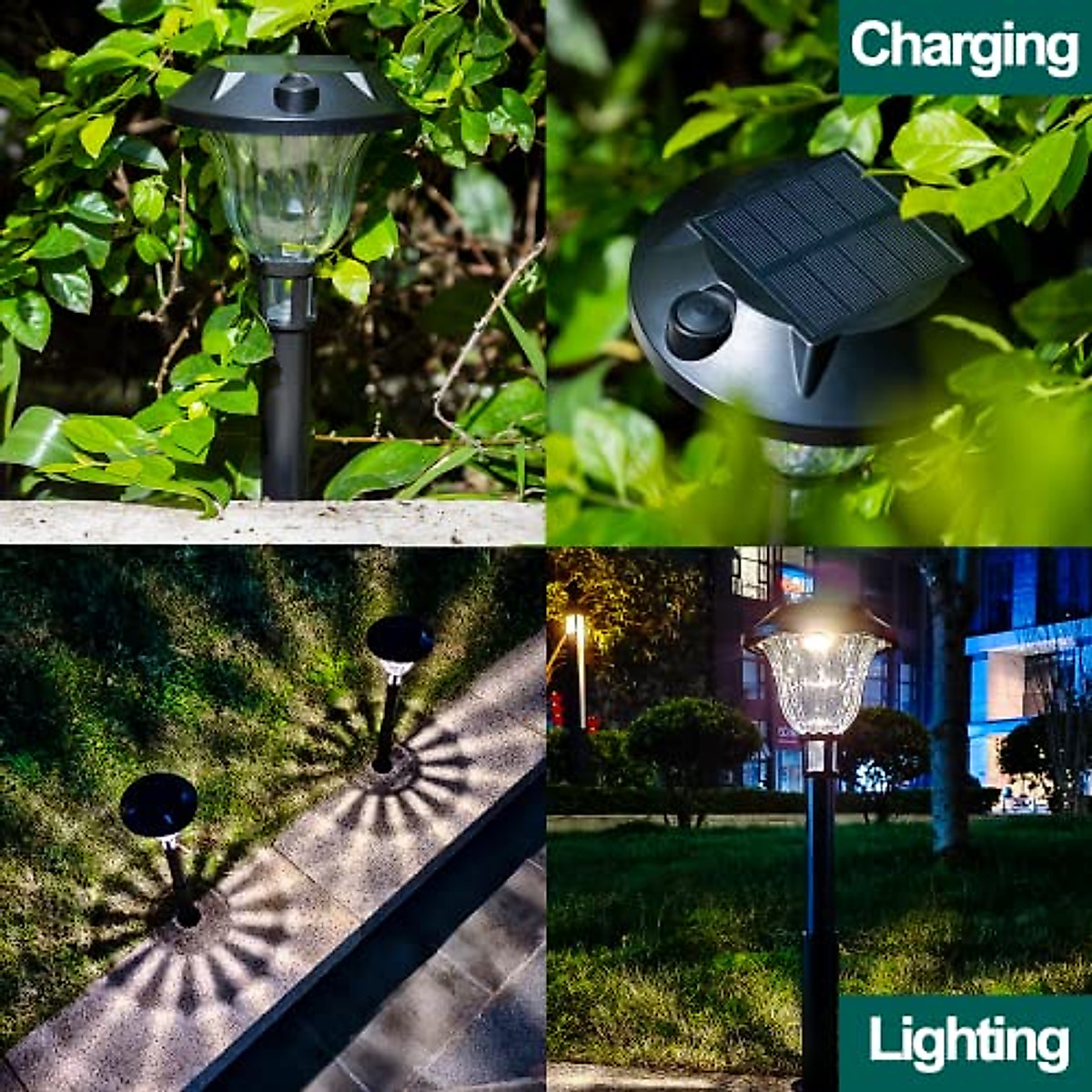 Gulliva Solar Pathway Outdoor Lights, 4 Pack Tall and Large Solar Garden Lights Outdoor Waterproof with Warm White Color, Sunshine Pattern, Breathing Mode for Yard/Patio/Pathway/Walkway/Driveway