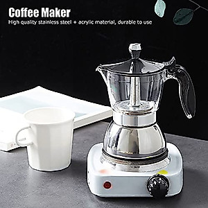 4 Cup Stainless Steel Stovetop Espresso Maker, 200ml/6.8oz Crystal Glass-Top Moka Pot, Mocha Coffee Maker
