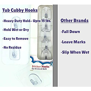 5-Pack of Wall Hooks for Kitchen & Bath Transparent Reusable Adhesive Stickers for Pictures Utensils Towels - Tub Cubby Bath Toy Organizer
