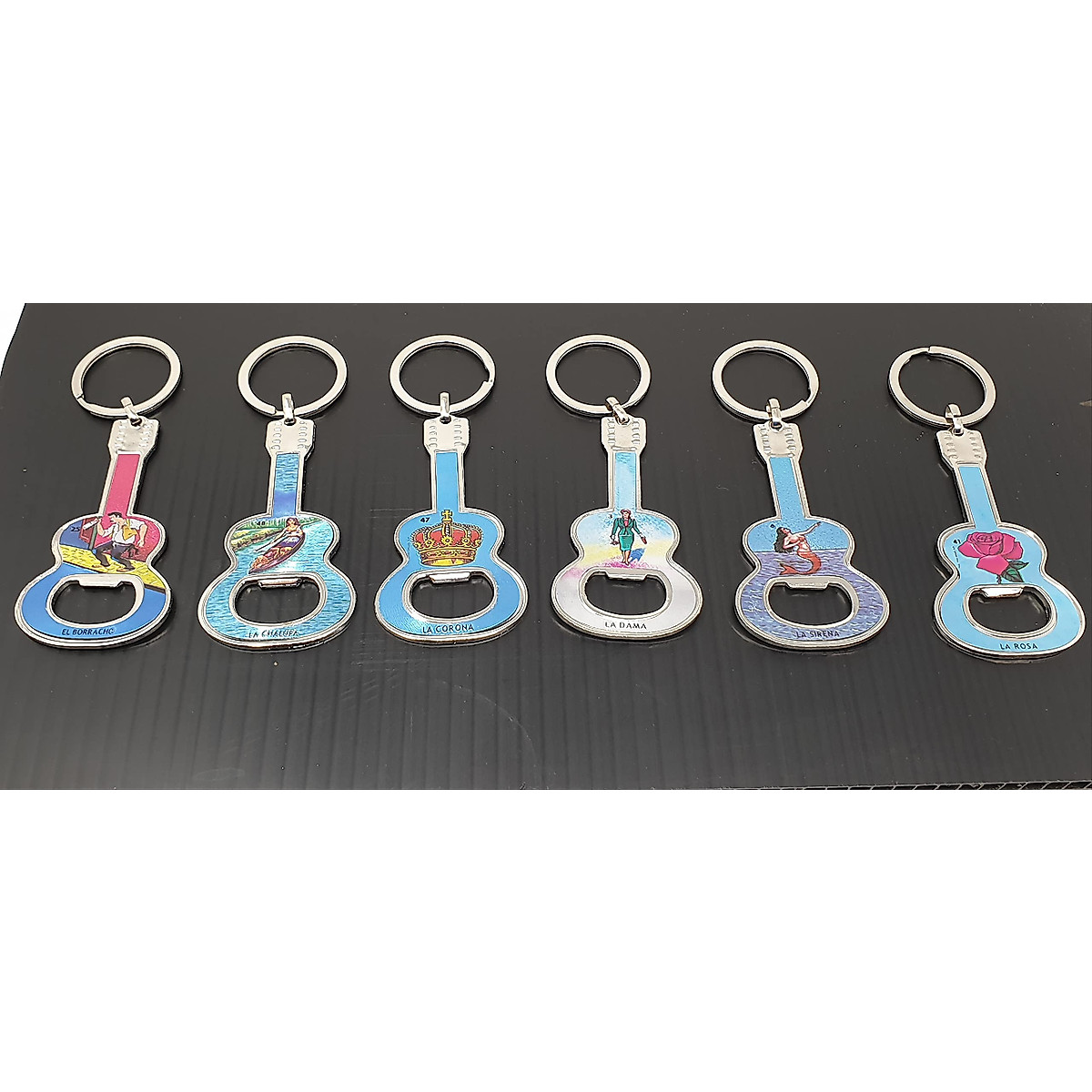 Arimex Mexican Loteria Guitar Keychain bottle opener party favor 12 pcs Assorted fun Mexican party favor For Cinco de mayo, Fiestas, Birthday Parties Bodas Quinceaneras Recuerdo Mexican novelty gifts