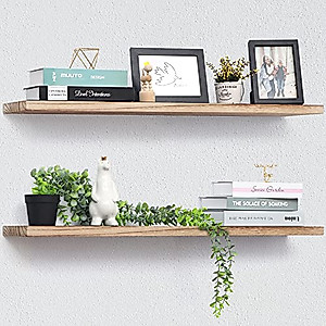 Floating Shelves, 36 Inch Wall Shelf Set of 2, Rustic Wood Shelves for Wall Storage, Fireplace Mantel, Wall Mounted Wooden Display Shelf for Bathroom Bedroom Kitchen Garage, Carbonized Black
