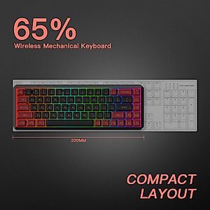 Darmoshark 2.4GHz Wireless/Wired Mechanical Keyboard — 65% (68 Key) Gaming Keyboard, Hot-Swap Switches, Programmable Macros, RGB LED Backlit, Type-C, PBT Spherical Keycap(Gateron Brown, Cherry Red)