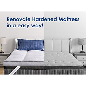 Marine Moon Twin XL Mattress Topper, Cooling Plush Bed Topper Soft Thick Pillow Top Mattress Toppers, 3 Inch Feather Down Alternative Pad Cover for College Dorm, Back Pain Relief, XL Twin 39" x 80"