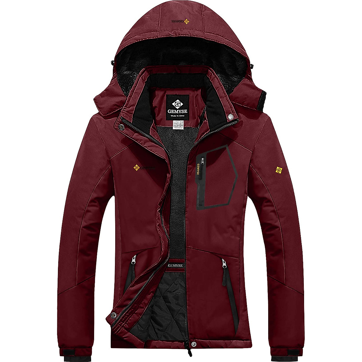 GEMYSE Women's Mountain Waterproof Ski Snow Jacket Rain Winter Jacket Coat Hooded Windproof Parka(Wine Red,Medium)