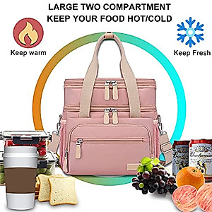 Weitars Lunch Bag for Women, Loncheras Para Mujer, Leakproof Insulated Large Lunchbox Dual Compartment Lunch Box Adult For Work Beach Picnic Hiking (15L) (Pink)