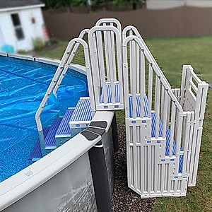 Confer Entry System for Above Ground Pools | Various Step Colors (Warm Gray with Blue), Plastic