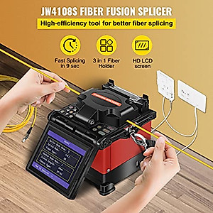 Mophorn Fusion Splicer Automatic Focus JW4108S FTTH Fiber Optic Fusion Splicer 5 Inch Digital LCD Screen Fusion Splicer Machine Fiber Cleaver Kit
