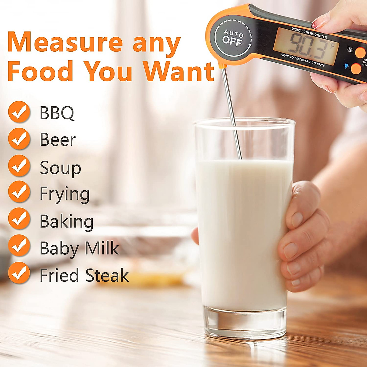 Instant Read Meat Thermometer for Cooking, Fast & Precise Waterproof Digital Food Thermometer with Magnet, Backlight, Calibration and Foldable Probe for Deep Frying, Grill