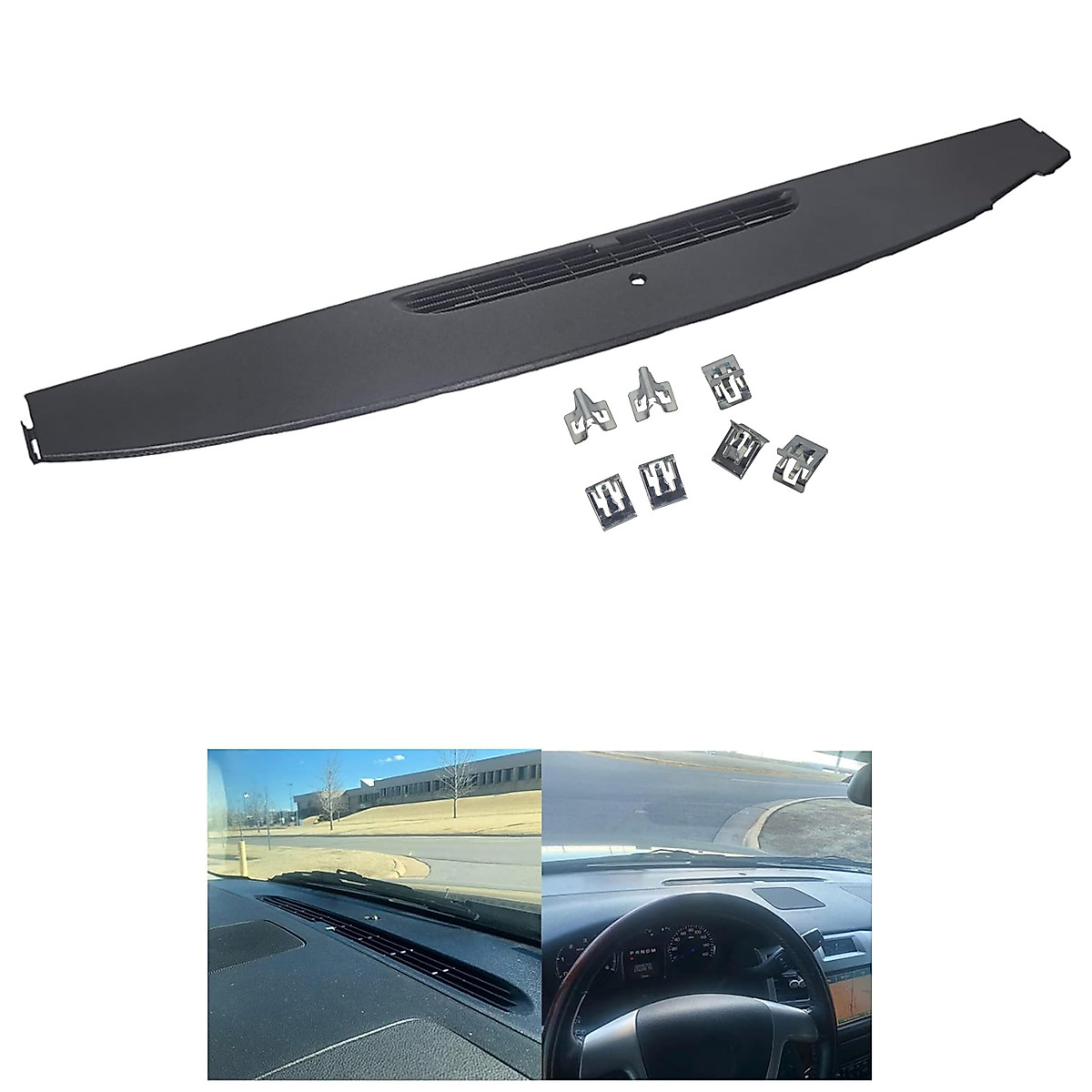 7BLACKSMITHS Dashboard Panel Compatible with 2007-2013 Chevy Silverado Tahoe Yukon Sierra Escalade Black Front Upper Dash Replacement for 23224733 Defrost Vent Trim Panel