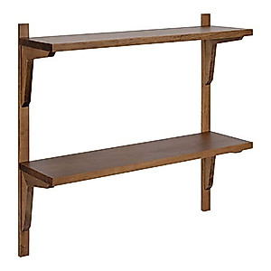 Kate and Laurel Meridien Farmhouse Wood Shelves, 24 x 8 x 24, Rustic Brown, Modern Two Tier Wall Shelf for Storage and Display