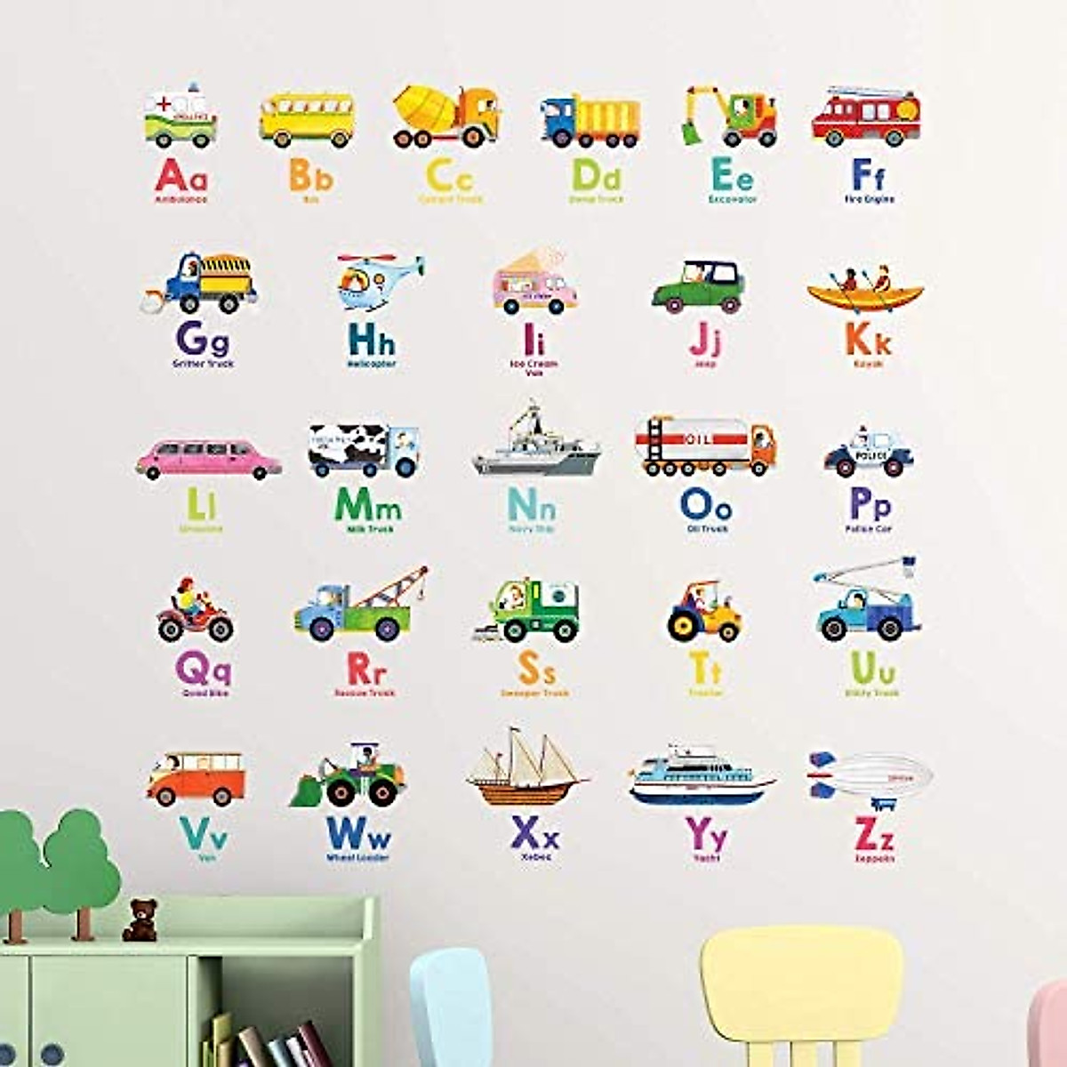 DECOWALL BA-2005N Transport Alphabet Kids Wall Stickers Wall Decals Peel and Stick Removable Wall Stickers for Kids Nursery Bedroom Living Room