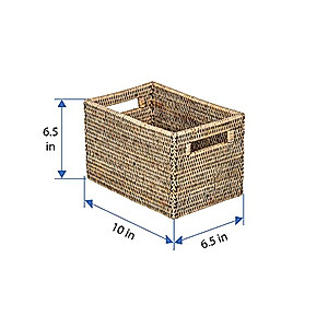 La Jolla Rattan Shelf Basket with Handles, Small, Black-Wash