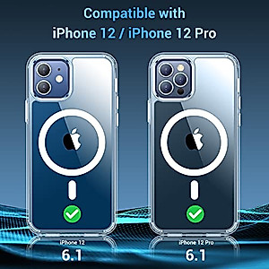 Temdan for iPhone 12 Case for iPhone 12 Pro Case,[Compatible with Magsafe][2 Pcs Glass Screen Protector] [Not Yellowing] Slim Thin Shockproof Phone Case 6.1"-Clear