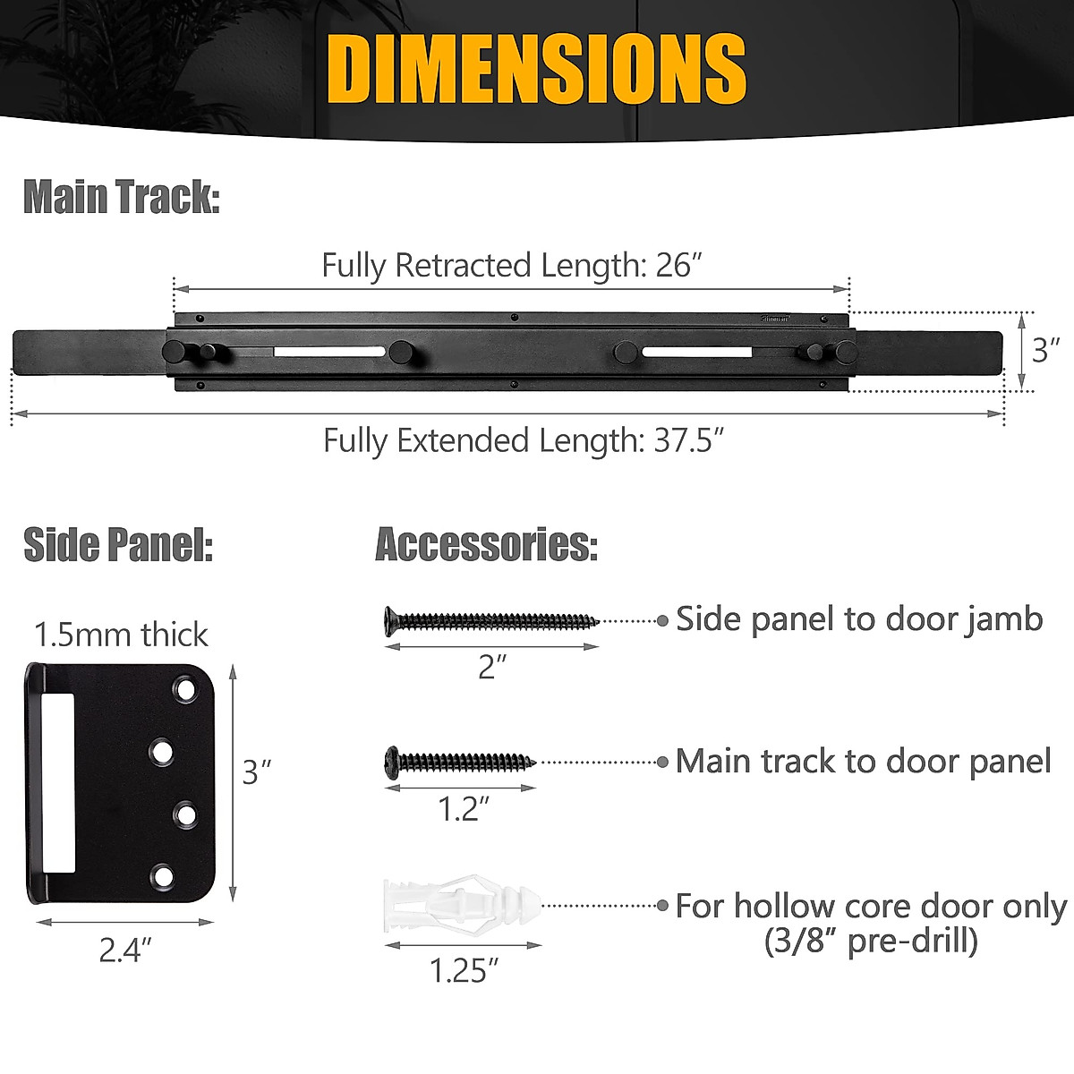 Sihnman Door Bar Lock - Patented Door Barricade Security Bar - Home Safety Improvement, Door Reinforcement, Childproof, Break-in Prevention - Premium Grade Steel Door Mount for 26''-37'' Wide Doors