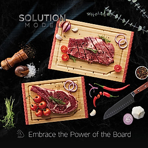 All-Solution Wood Cutting Board,Set of 2 Bamboo Chopping Board with Juice Grooves,Reversible Nonslip Silicone Edges-5 Yr Warranty