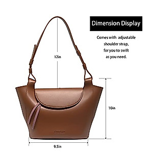 Chinllo Women Flip Tote Bag Fashion Leather Handbags Shoulder Bag with Adjustable Handle (Brown)