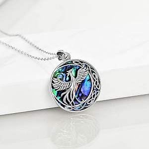 ONEFINITY Celtic Phoenix Jewelry Gifts Sterling Silver Moon Phoenix Necklace Abalone Shell Nirvana of Phoenix Pendant for Women