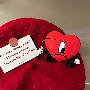 Airpods Pro 2nd Generation (2022) Case, Ponnky 3D Cute Fun Cartoon Fashion Funny Character Design Keychain Cover for Teens Women Men Soft Silicone Airpods Pro 2019 Headphone Case - Red Heart