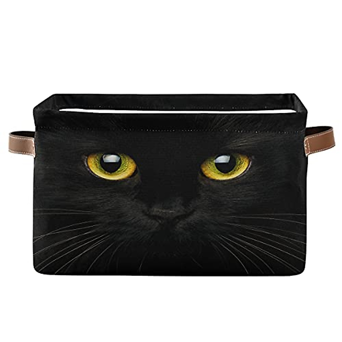 TropicalLife Rectangular Storage Bin Cube Funny Animal Black Cat Foldable Organizer Basket with Handles, Collapsible Storage Box for Kids Toy Shelf Closet Nursery