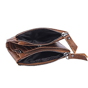 Genuine Leather Elegant Wallet, Unisex,Double exterior zipper coins,internal zip,1 x 4 x 4.7 inches,Slots for identification and several cards,closing and opening button,Elegant black gift box (Brown)