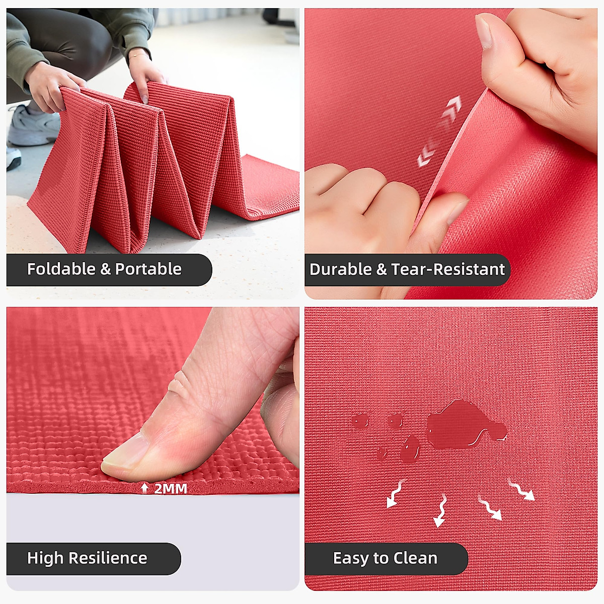 GymCope Foldable Yoga Mat for Travel, 68"x24" Folding Travel Gym Mat for Women Yoga Studio, Packable and Portable Pilates Mat with Storage Bag Easy to Carry, Lightweight Travel Workout Mat, 2mm/4mm