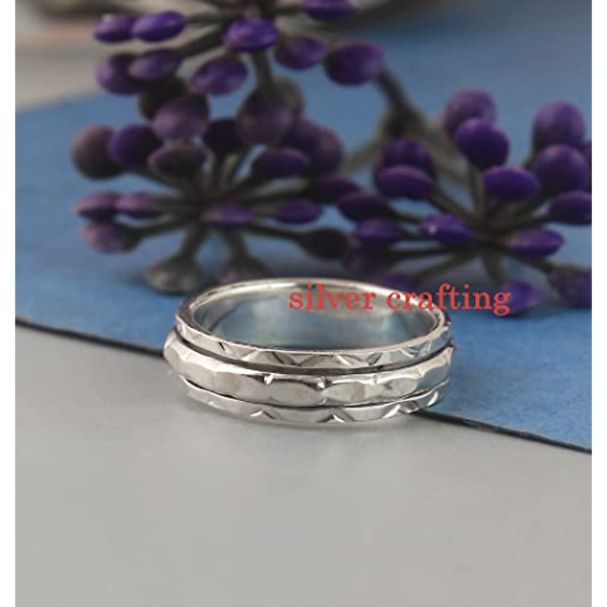 Spinner Texture Spin Band Spinning Meditation Ring 925 Sterling Silver Anxiety Boho Ring Silver Jewelry Gift (7.5)