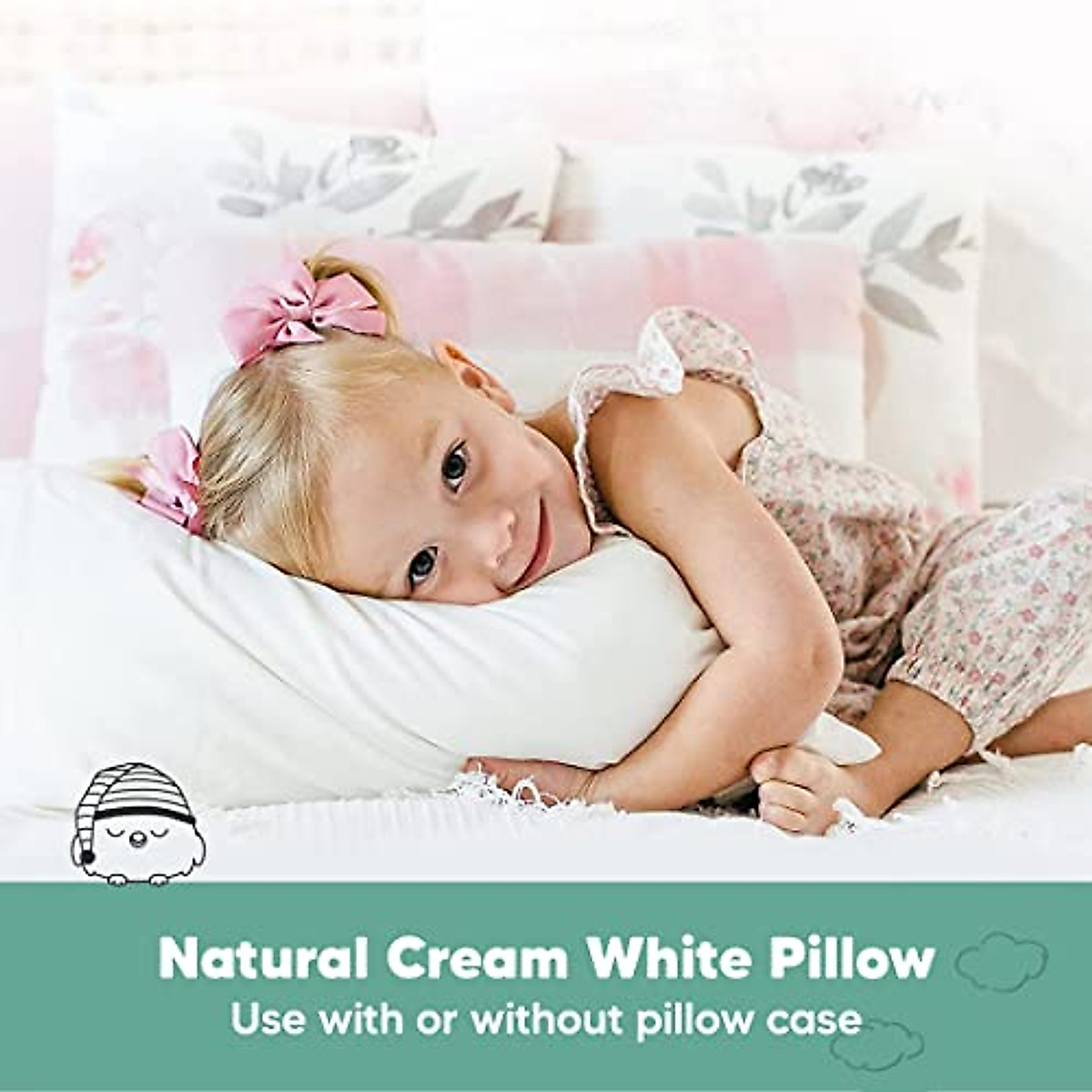 2-Pack Soft Organic Cotton Pillows for Sleeping - 13X18 Small Toddler Kids Pillow for Travel, School, Nap, Age 2 to 5 (Soft White)