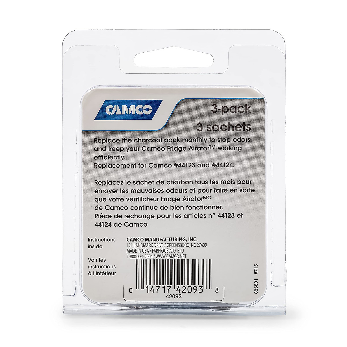 Camco Fridge Airator Replacement Charcoal Packs | Designed to Keep Food Fresher Longer | Help Eliminate Odors | (42093)