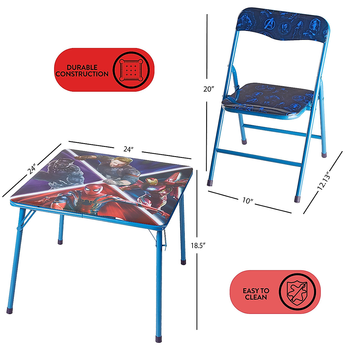 Marvel Avengers Infinity War 3 Piece Children's Activity Square Table and Chair Set, Ages 3+