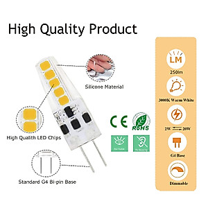 Lamsky G4 LED Bulb, 2W, 20W Halogen Replacement, 3000K Warm White, 10-Pack, Dimmable, Dustproof, Shockproof