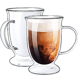 Bivvclaz 2-Pack 16 oz Double Wall Glass Coffee Mugs, Large Insulated Coffee Cups, Clear Borosilicate Glass Mugs, Perfect for Cappuccino, Tea, Latte, Americano, Hot Beverage, Microwave Safe